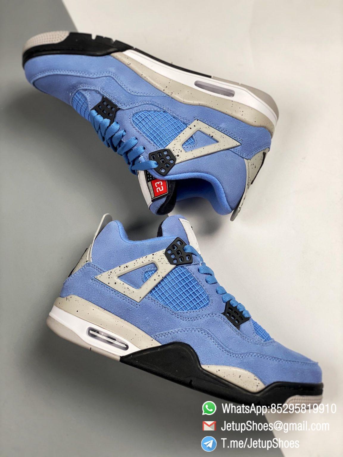 RepSneakers Air Jordan 4 Retro University Blue Suede Upper Tech Grey ...